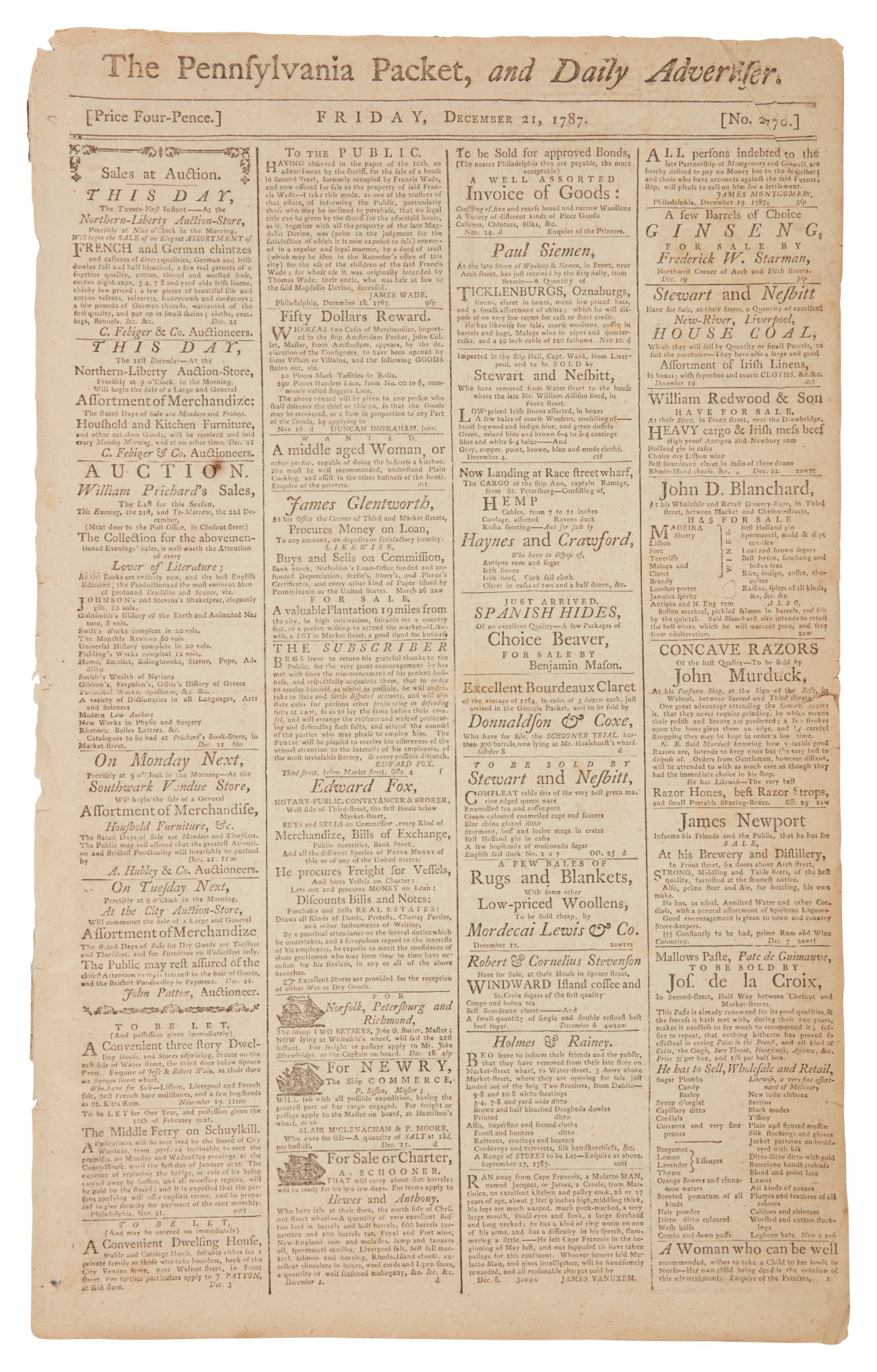 The Pennsylvania Packet, and Daily Advertiser | The Massachusetts ...