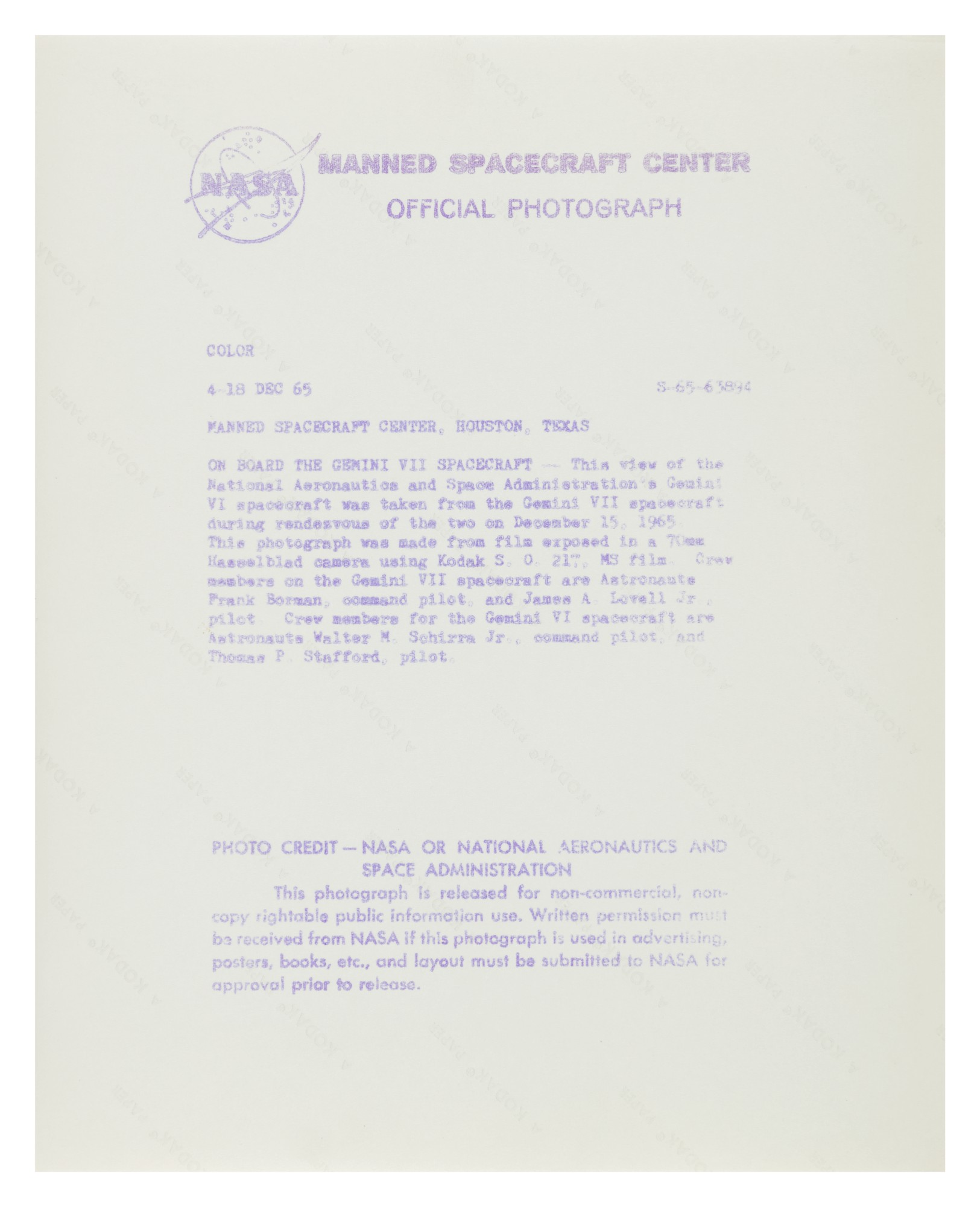 [GEMINI 6-A & 7] WORLD'S FIRST MANNED SPACE RENDEZVOUS. VINTAGE NASA ...