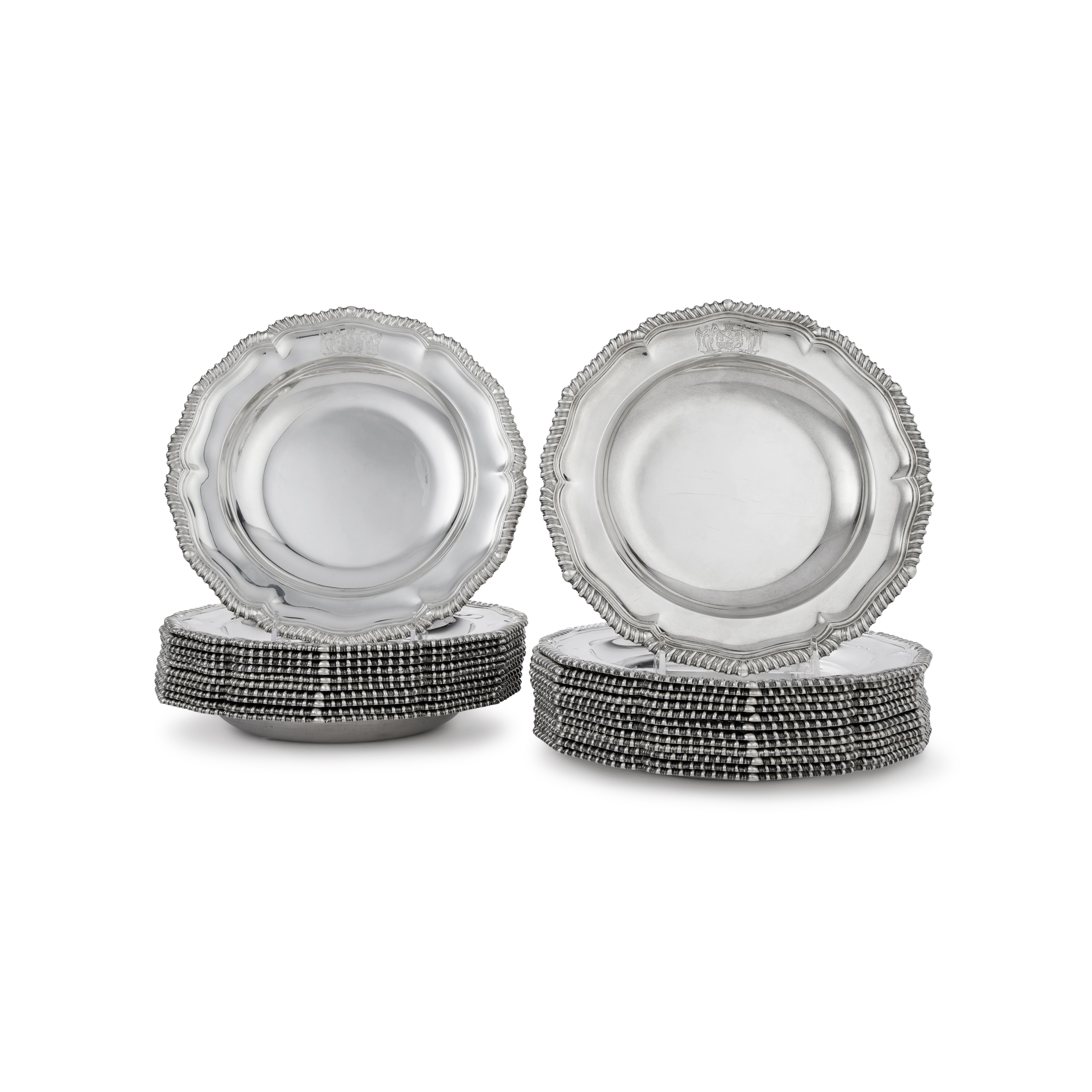 Twelve Georgian and Victorian Silver Dinner Plates and Twelve Matching ...