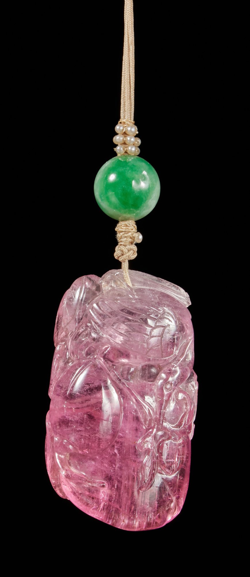 A tourmaline 'crane and peach' pendant, Qing dynasty, 19th century ...