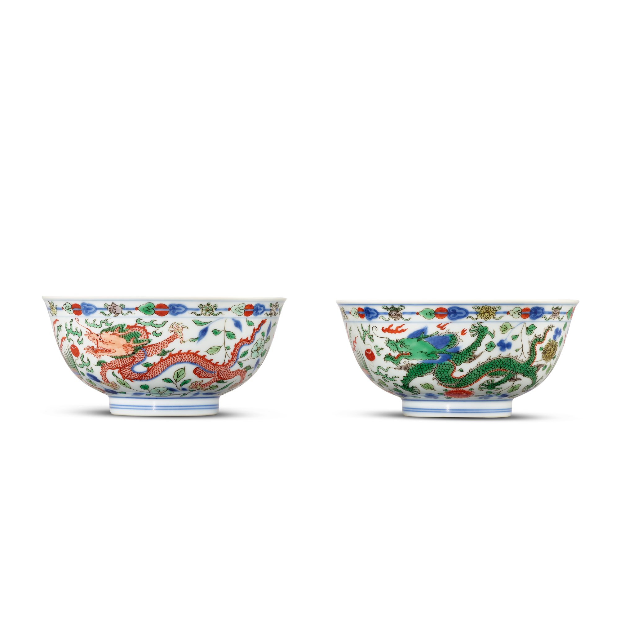 A pair of fine wucai 'dragon and phoenix' bowls, Marks and period of ...