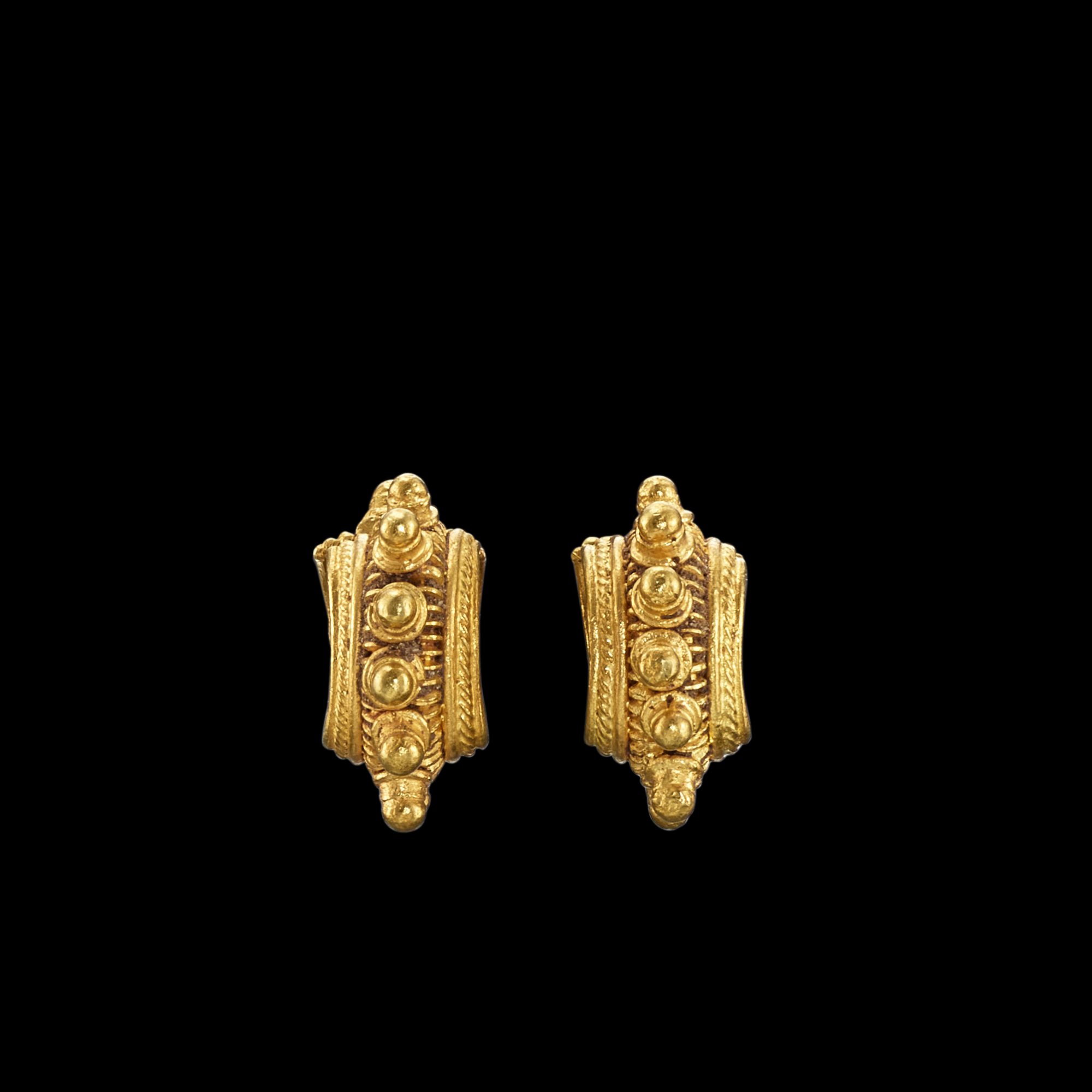 A pair of granulated solid gold earrings Java, Indonesia, 7th - 12th ...