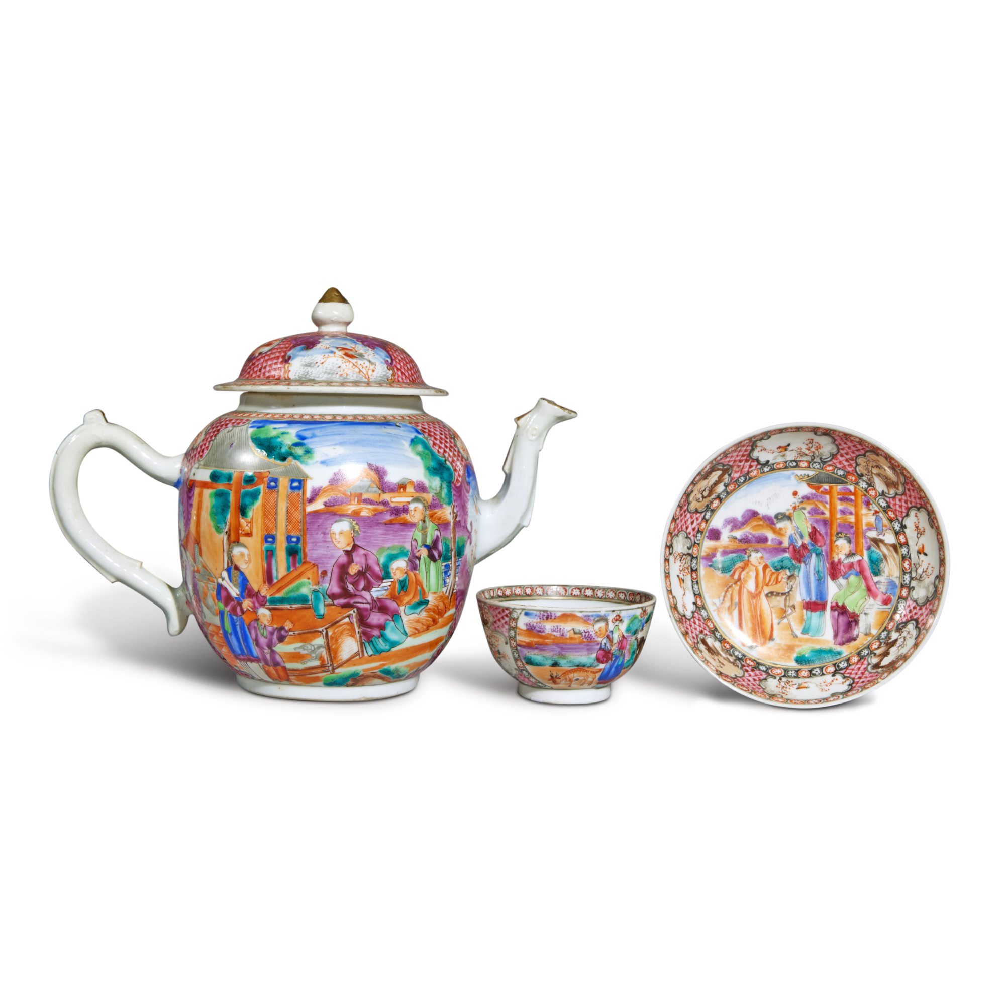 A Group of Three Chinese Export 'Mandarin Palette' Tea Wares, Qing ...