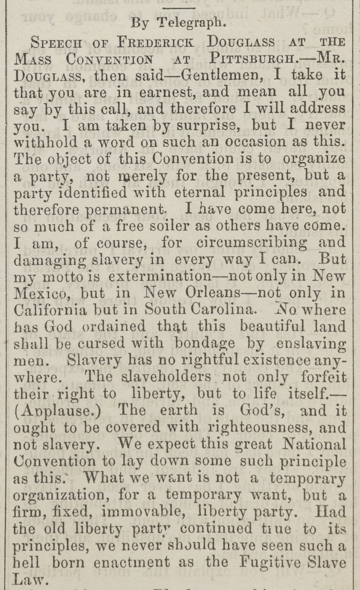 DOUGLASS, FREDERICK | Frederick Douglass'sSpeech to the Free Soil Party ...