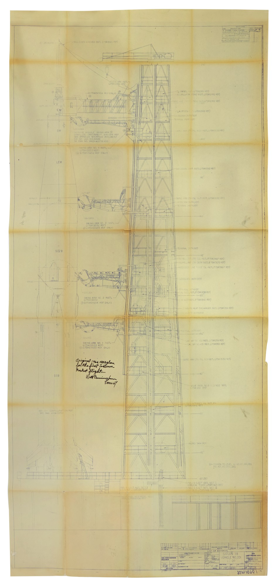 [Saturn 1B] — Extra Large Saturn 1B blueprint, signed and inscribed by ...