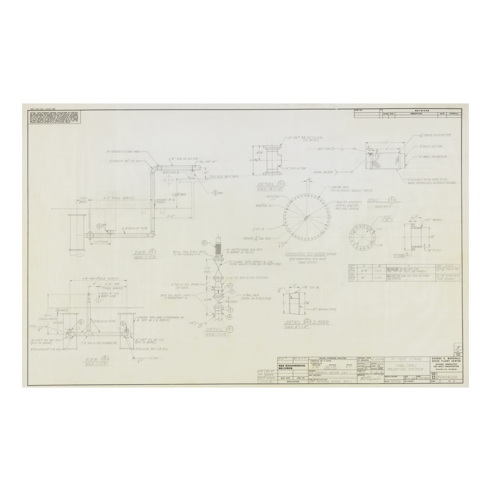 GEORGE C MARSHALL SPACE FLIGHT CENTER ORIGINAL HAND-DRAWN ENGINEERING ...