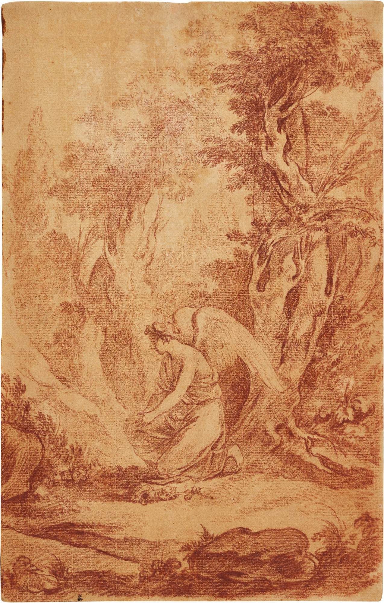 CHARLES-NICOLAS COCHIN | AN ANGEL KNEELING IN A LANDSCAPE | Old Master ...