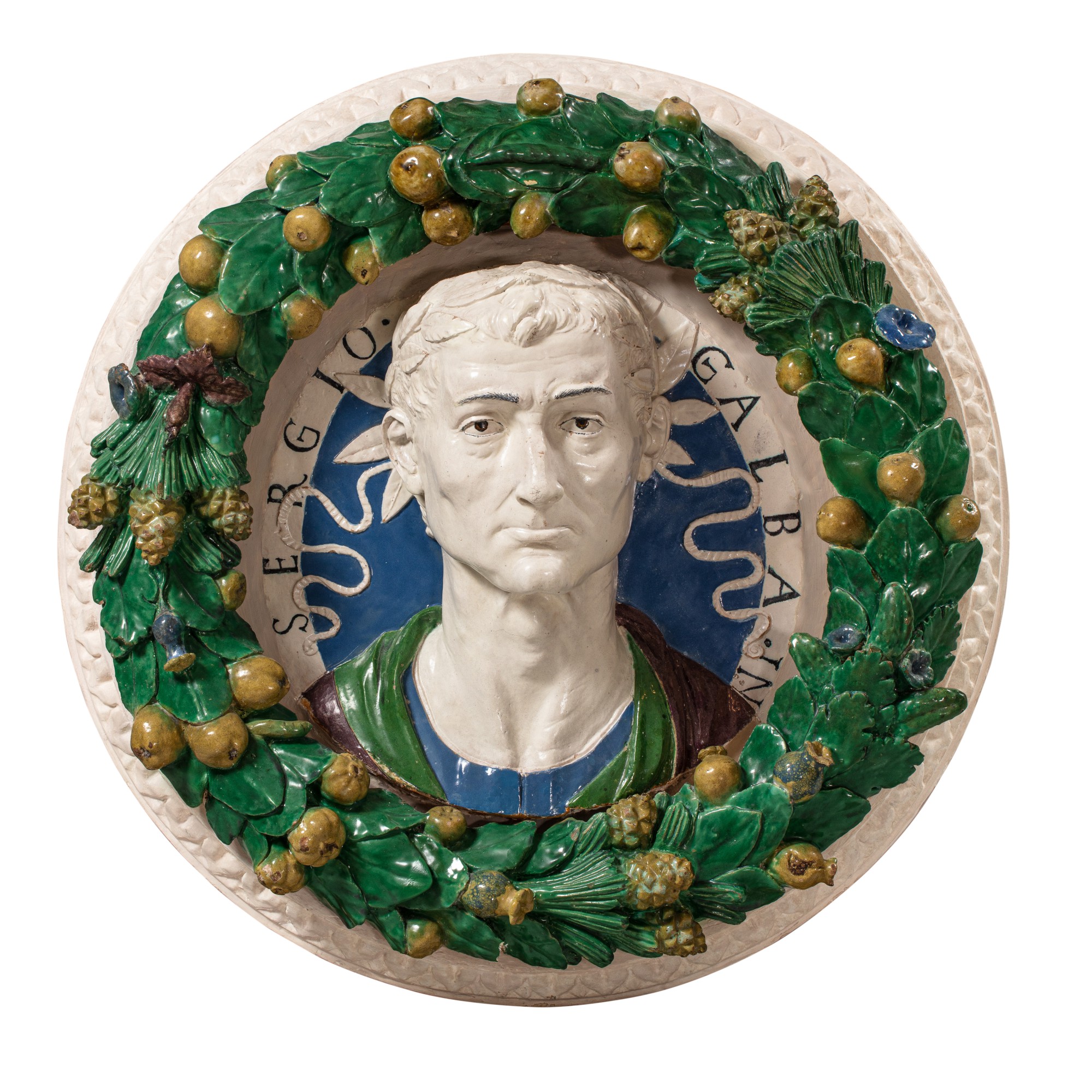 A Florentine glazed terracotta medallion of the Roman Emperor Galba ...