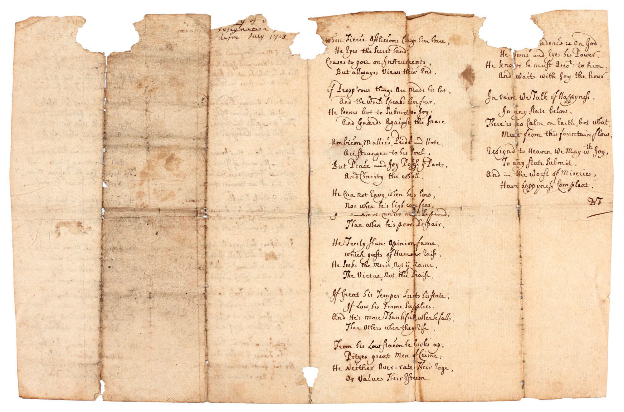 Defoe, Autograph manuscript poem, 'Resignation', 1708 | Music and ...
