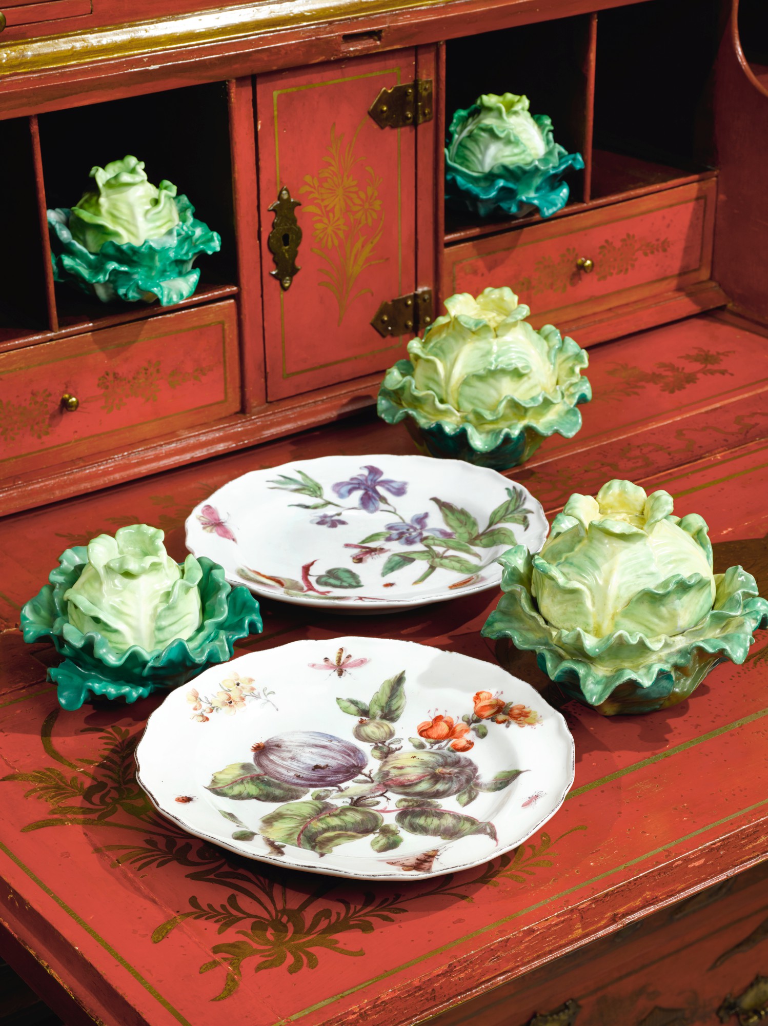 TWO CONTINENTAL CABBAGE-FORM PORCELAIN BOXES AND COVERS, CIRCA 1830-50 ...