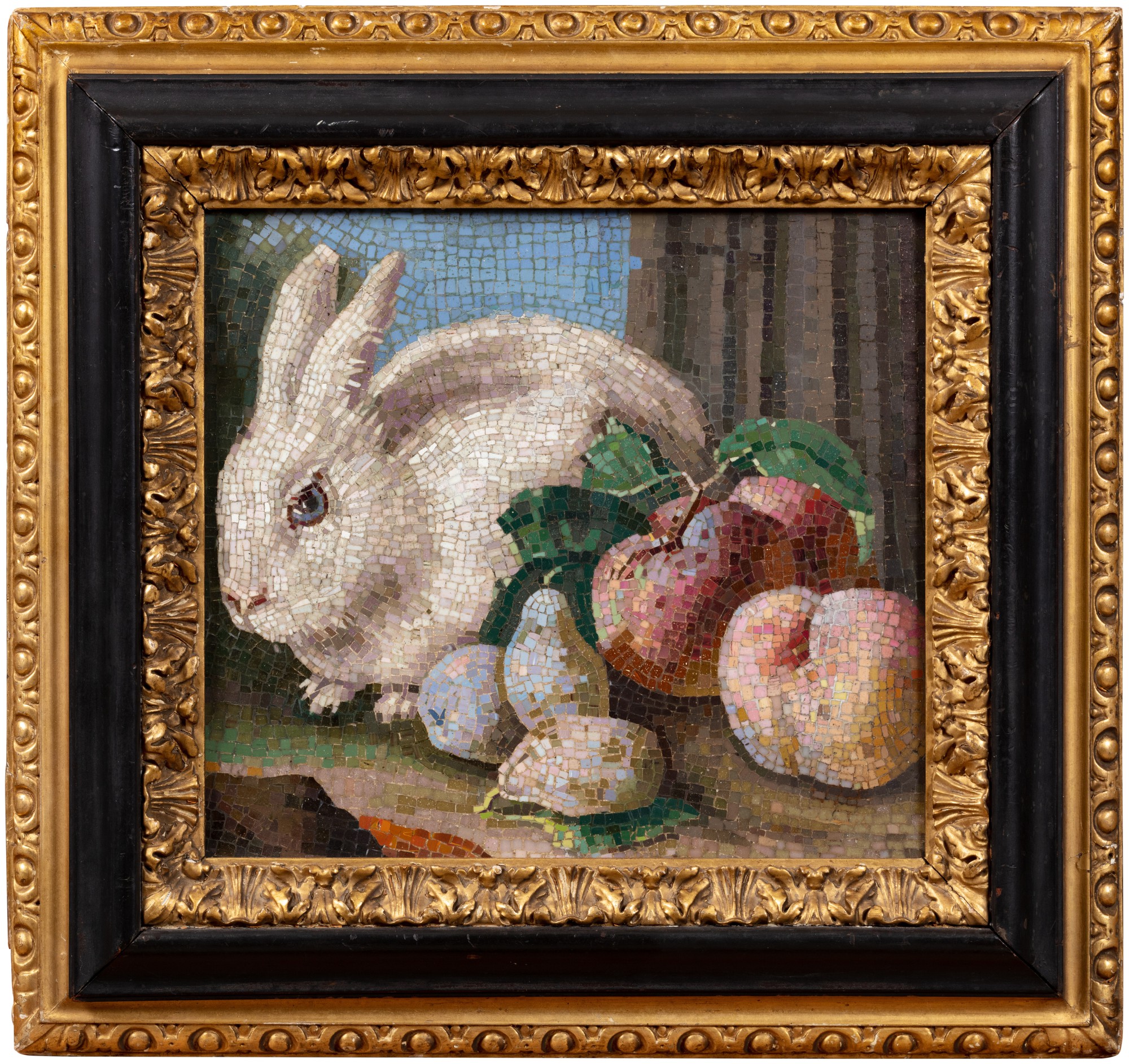 A large micromosaic plaque representing a rabbit with fruits, Rome ...