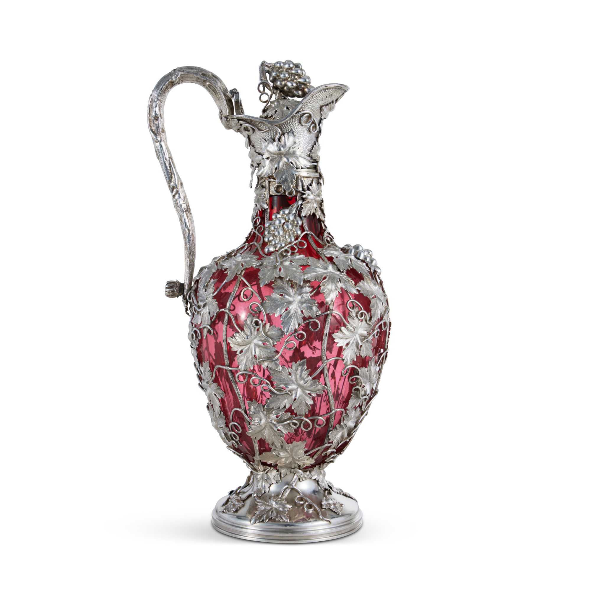 An Early Victorian Silver-Mounted Ruby Glass Claret Jug, Charles Reily ...