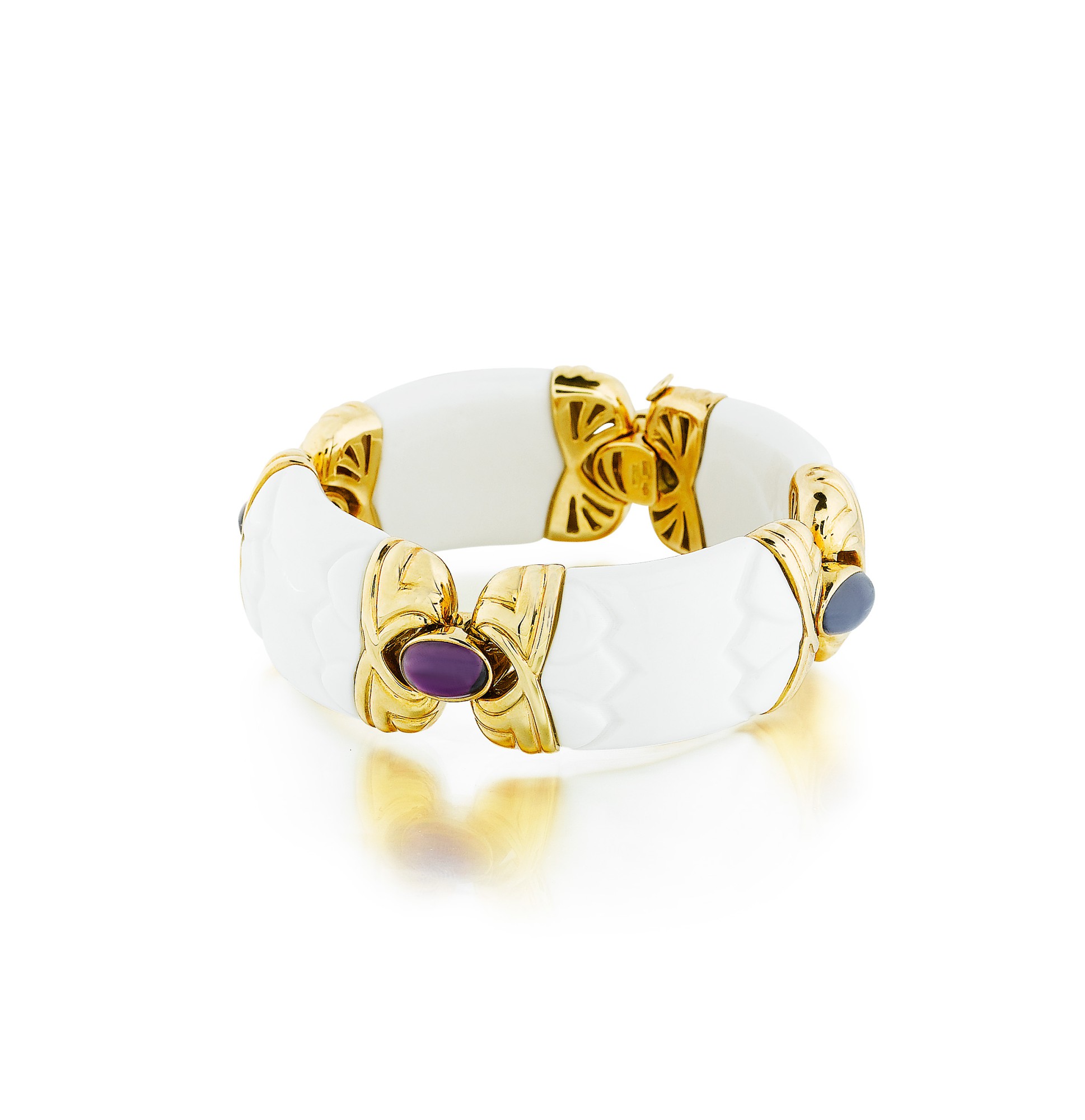 Parure pierres de couleur et porcelaine, "Chandra" | Gem set and ...