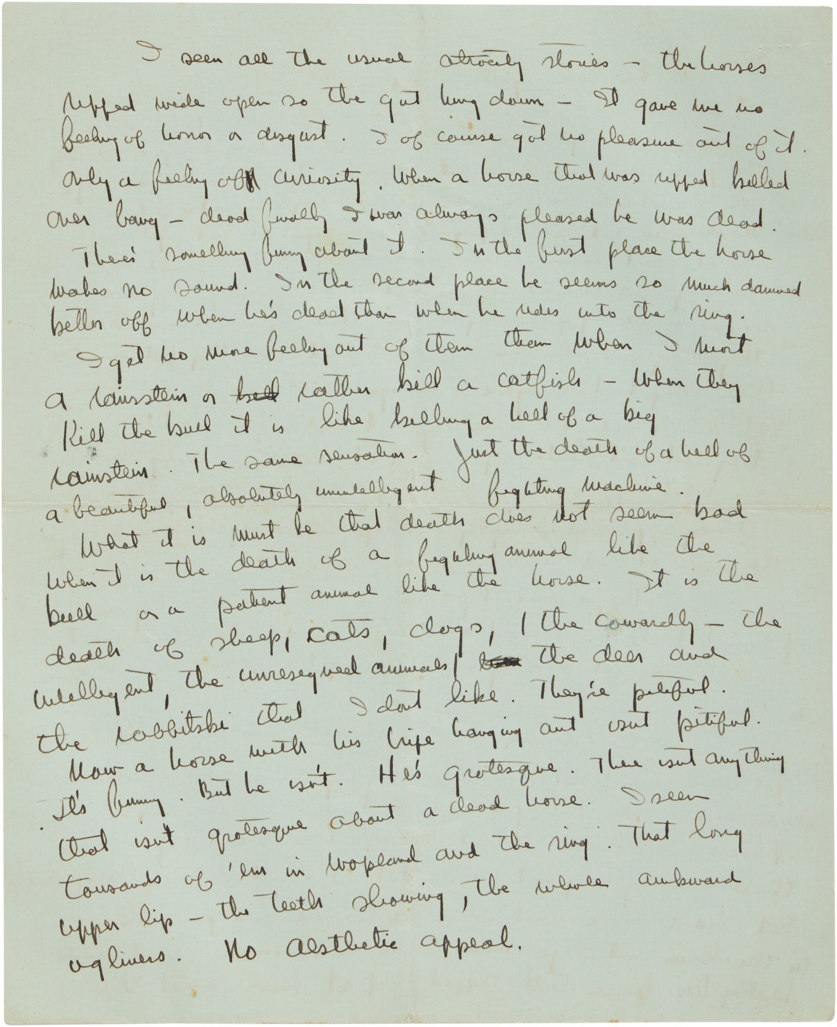 Hemingway, Ernest | A remarkable letter in which Hemingway lays out his ...