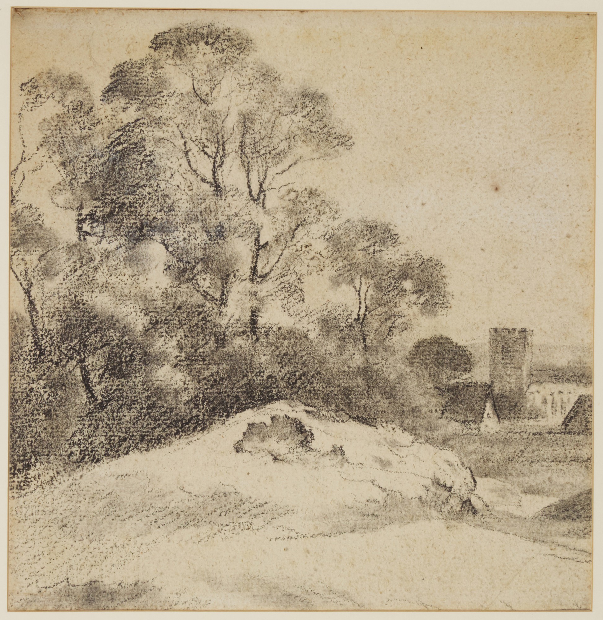 ATTRIBUTED TO GEORGE FROST | A woodland landscape with a church beyond ...