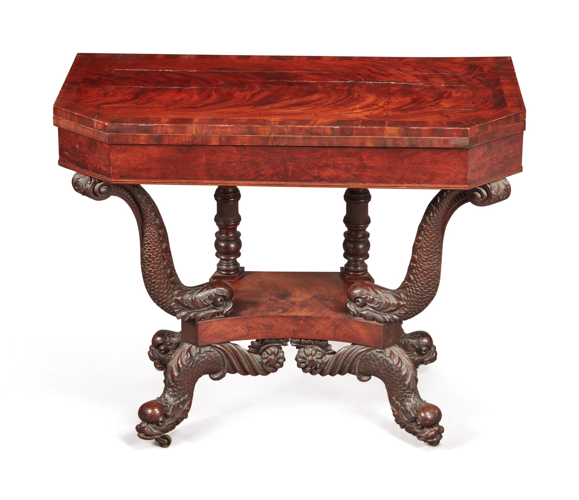 Very Fine Classical Carved and Figured Mahogany Games Table, attributed ...