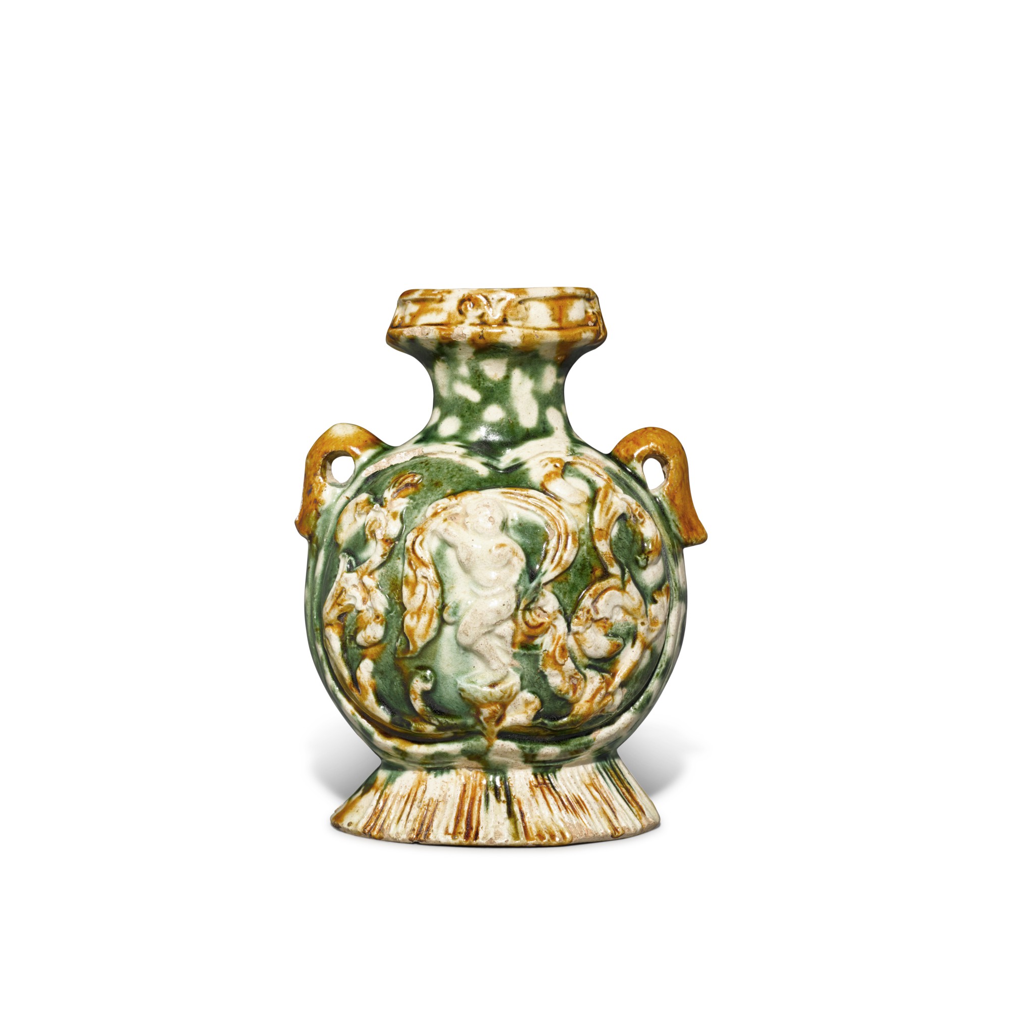 A molded sancai-glazed pottery pilgrim's flask, Tang dynasty | 唐 ...