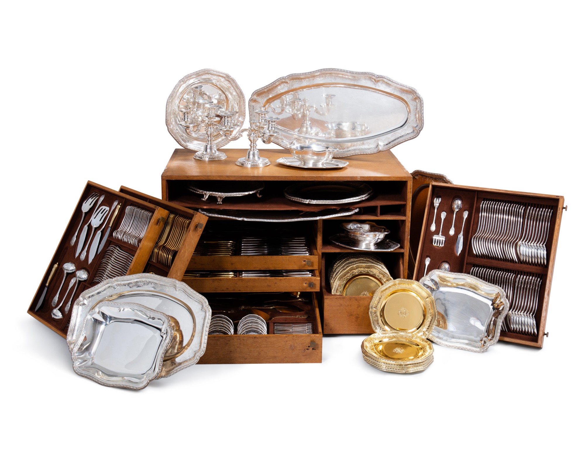 A French parcel-gilt silver 364-piece flatware partial set and 48 ...