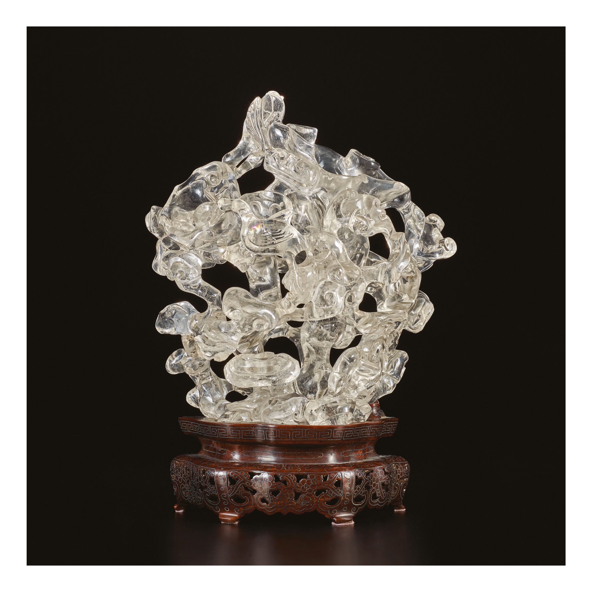 A ROCK CRYSTAL 'LONGEVITY' DOUBLE-VASE GROUP, QING DYNASTY, 19TH ...