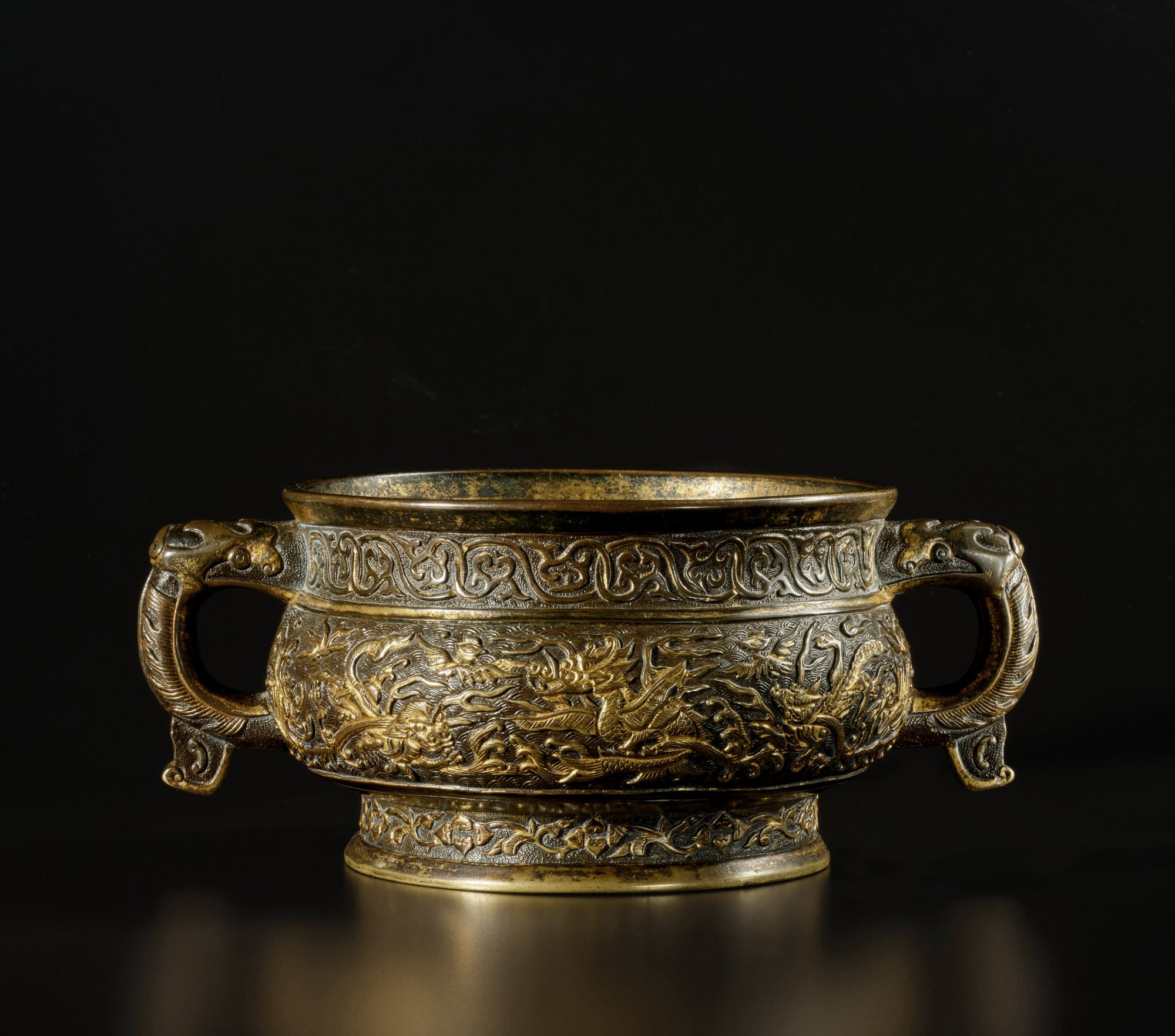A parcel-gilt bronze 'mythical beast' censer, Signed Hu Wenming, Ming ...