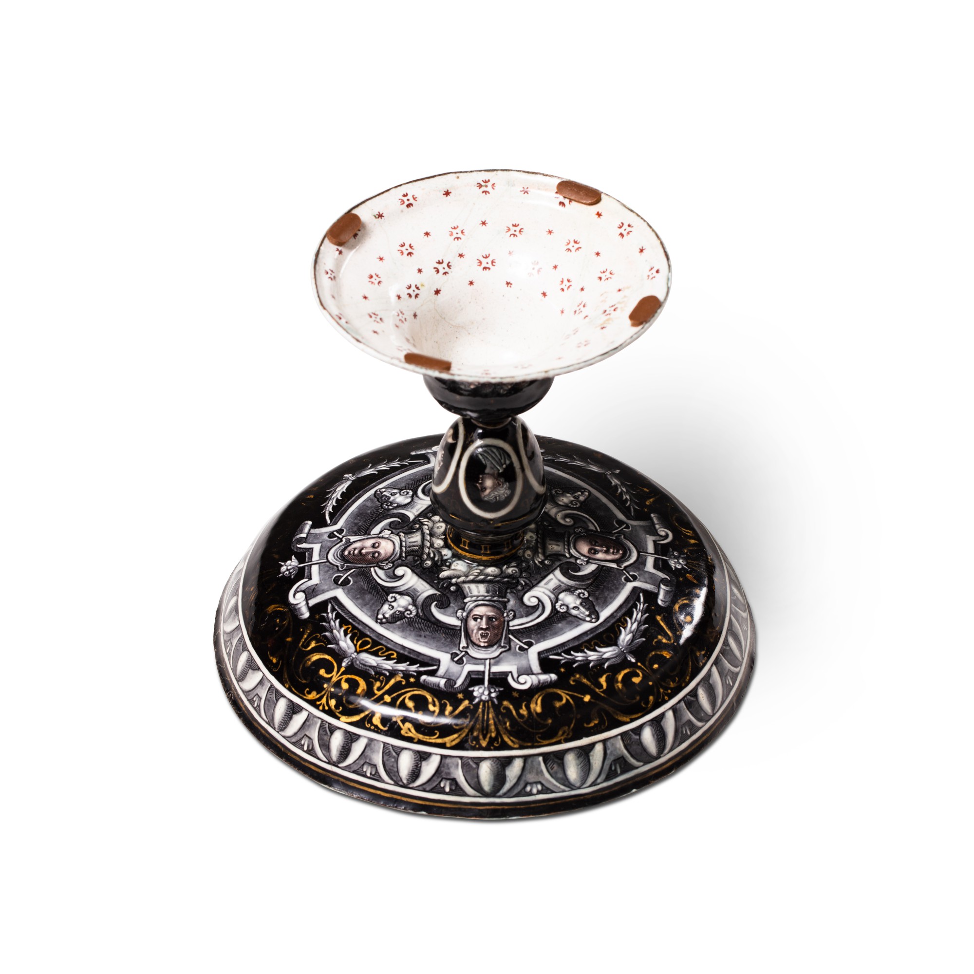 A Limoges grisaille painted enamel Tazza with the Worship of the Golden ...