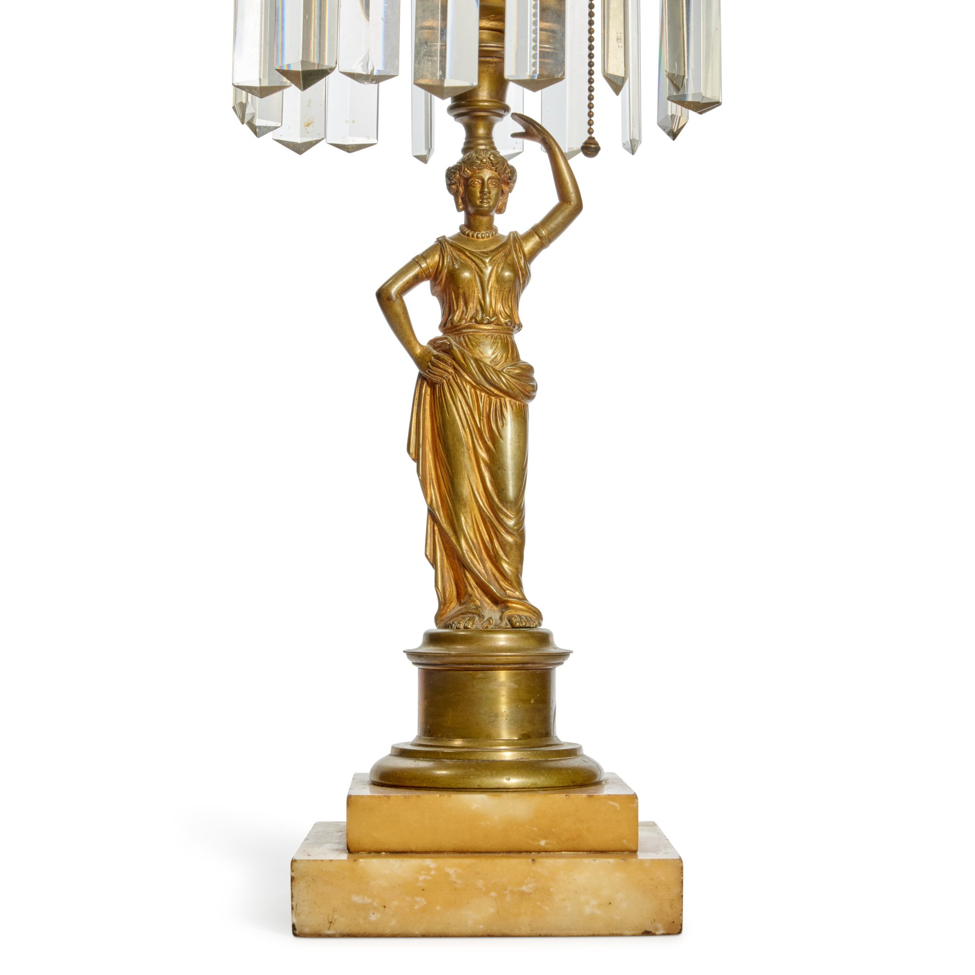 A Figural Gilt-Metal Marble and Etched Glass Sinumbra Lamp, Ellis S ...