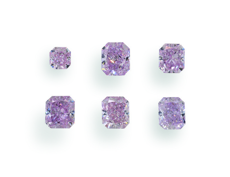 A Group of 6 Cut-Cornered Square Modified Brilliant Fancy Pink Diamonds ...