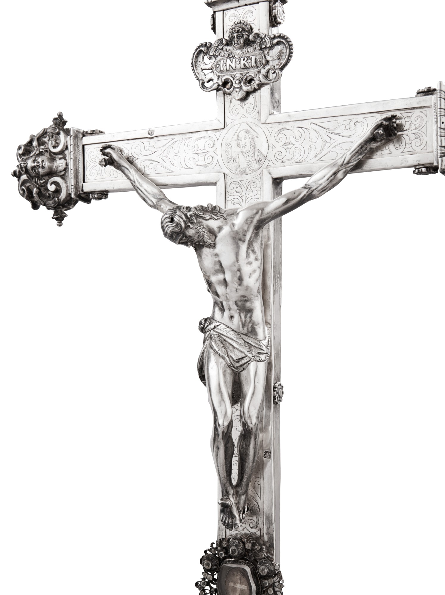 A LARGE SILVER CRUCIFIX ON WOODEN BASE, NAPLES, CIRCA 1690 | GRAND ...