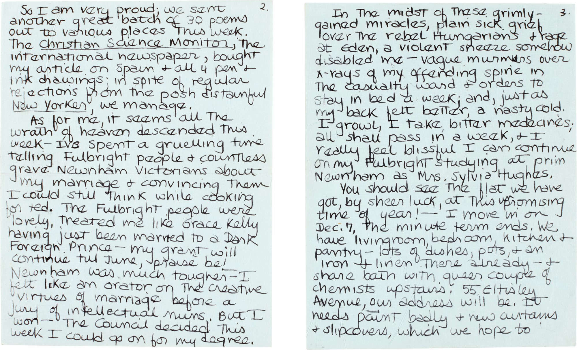 Sylvia Plath | Autograph letter signed, to Edith & William Hughes, on ...