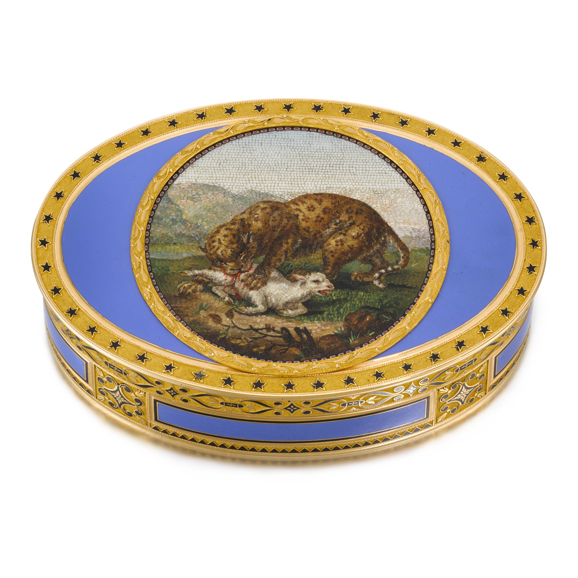 A gold, enamel and Roman micromosaic snuff box, Etienne-Louis Blerzy ...