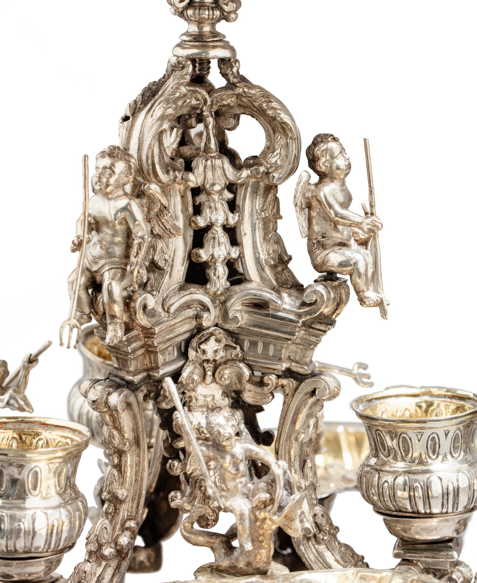A pair of Italian silver table centrepieces, Naples, 1729 and later ...