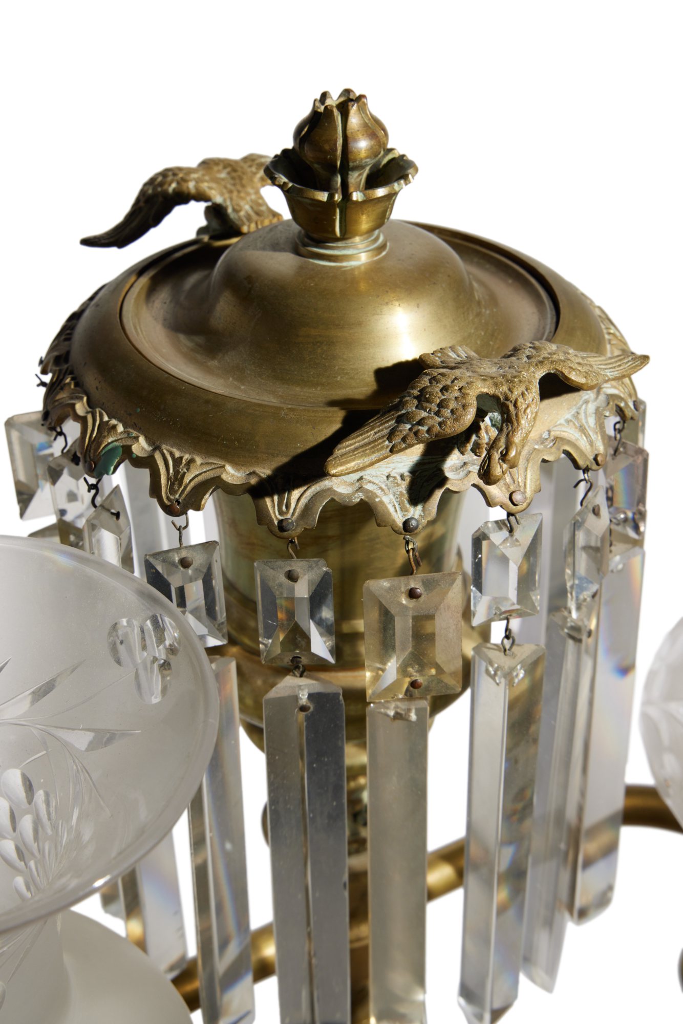 An American Classical Brass and Glass Three-Piece Lamp Garniture ...