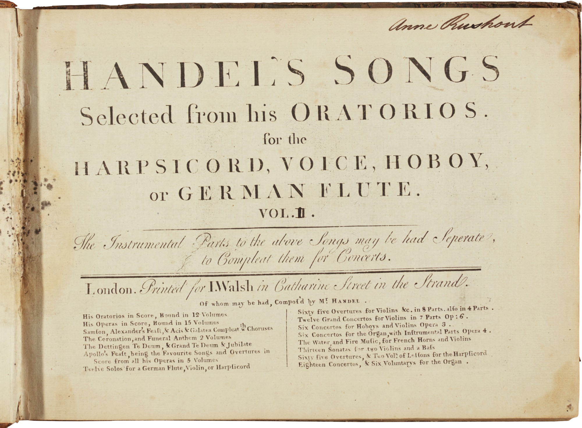 G.F. Handel. Handel's songs selected from his oratorios...vol.II, c ...