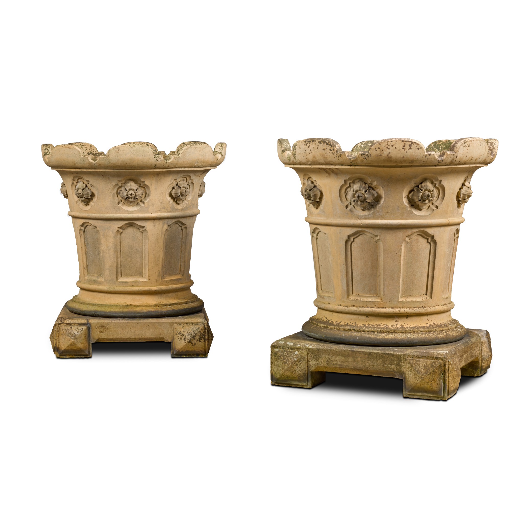 A pair of Victorian terracotta Gothic Revival planters, late 19th ...