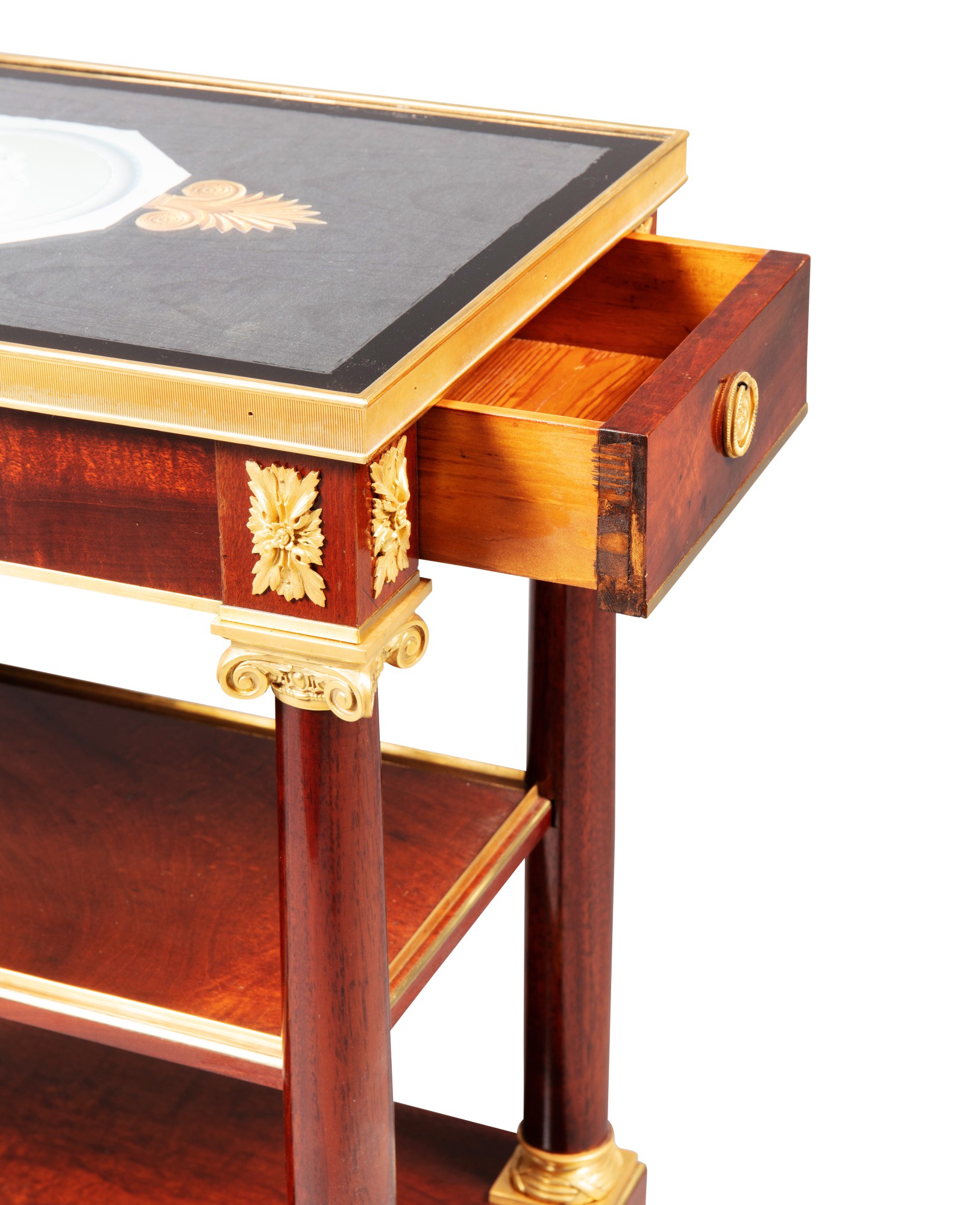 A PAIR OF RUSSIAN NEOCLASSICAL STYLE GILT-BRONZE MAHOGANY TABLES, 20TH ...