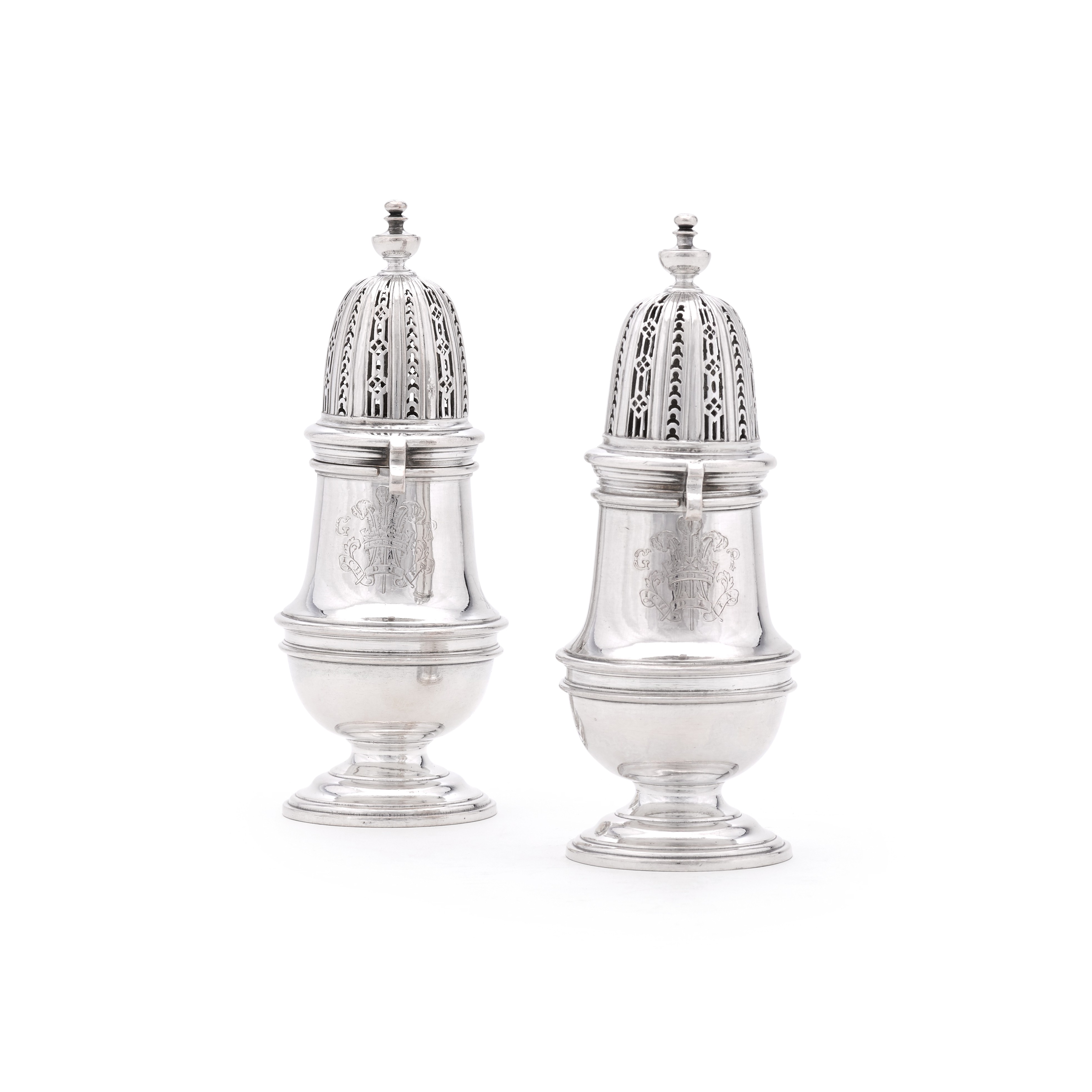 Royal: A pair of George I Britannia standard silver casters, Pierre ...