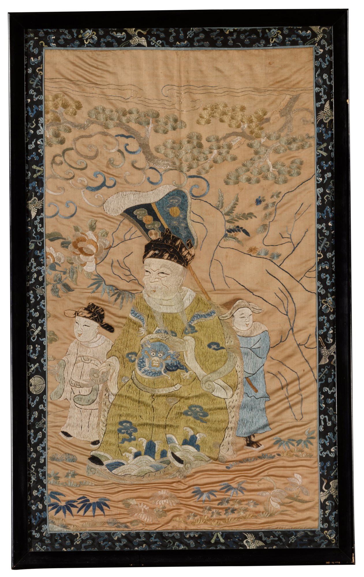 A silk embroidered 'official with attendants' panel, Qing dynasty | The ...