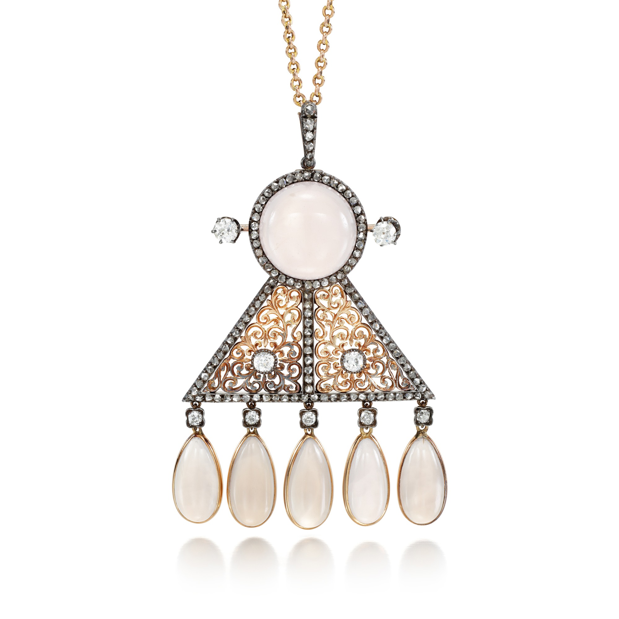 A Fabergé jewelled platinum and gold-mounted chalcedony pendant brooch ...