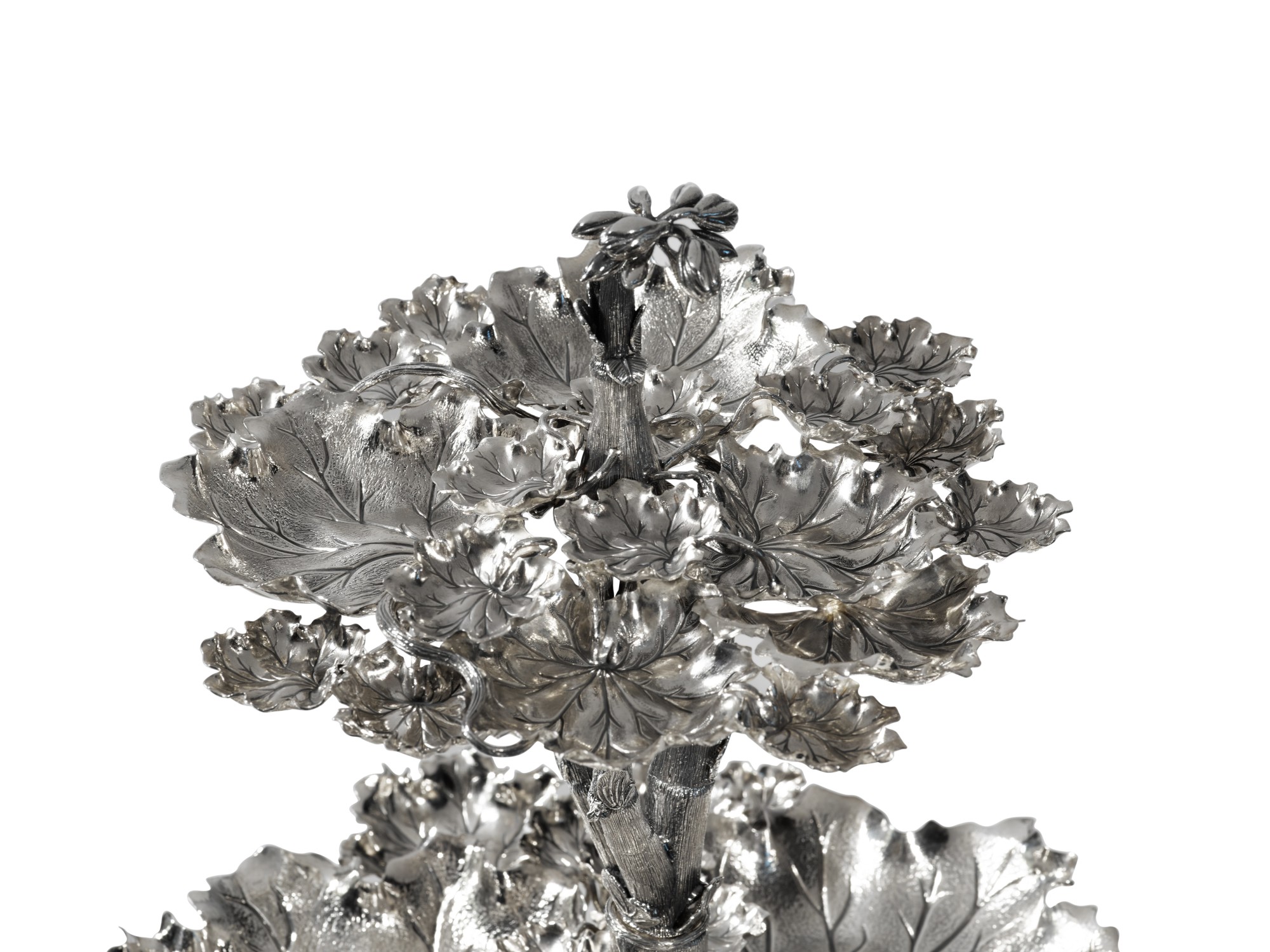 An Italian Large Silver Three-Tier Geranium Leaf Centerpiece ...