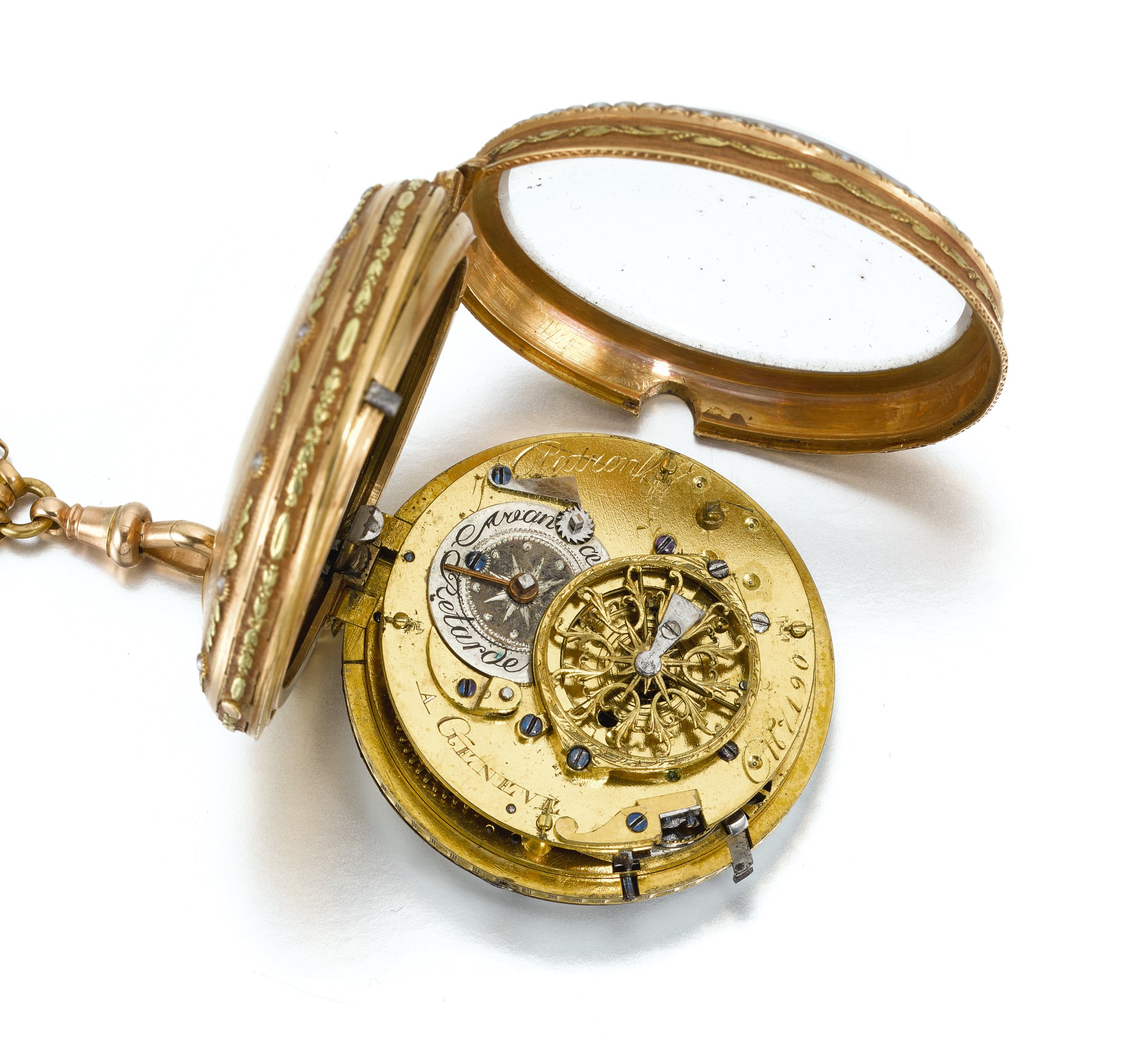 JS PATRON A GENEVE | A GOLD OPEN-FACED QUARTER REPEATING VERGE WATCH ...