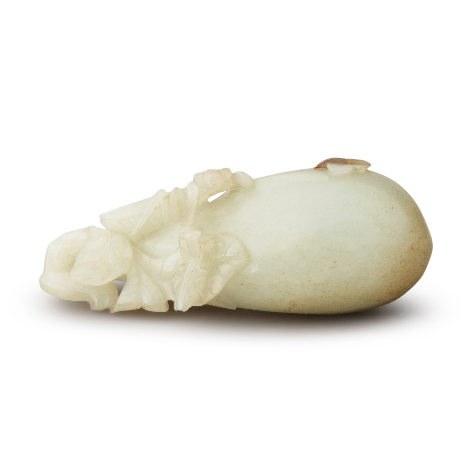 A white and russet jade 'praying mantis, butterfly and melon' group ...