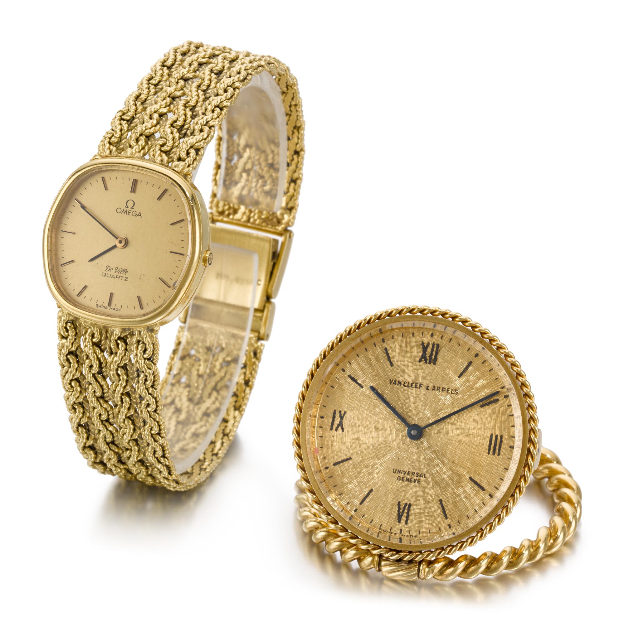 VARIOUS, GROUP OF ONE YELLOW GOLD OMEGA BRACELET WATCH AND ONE ...