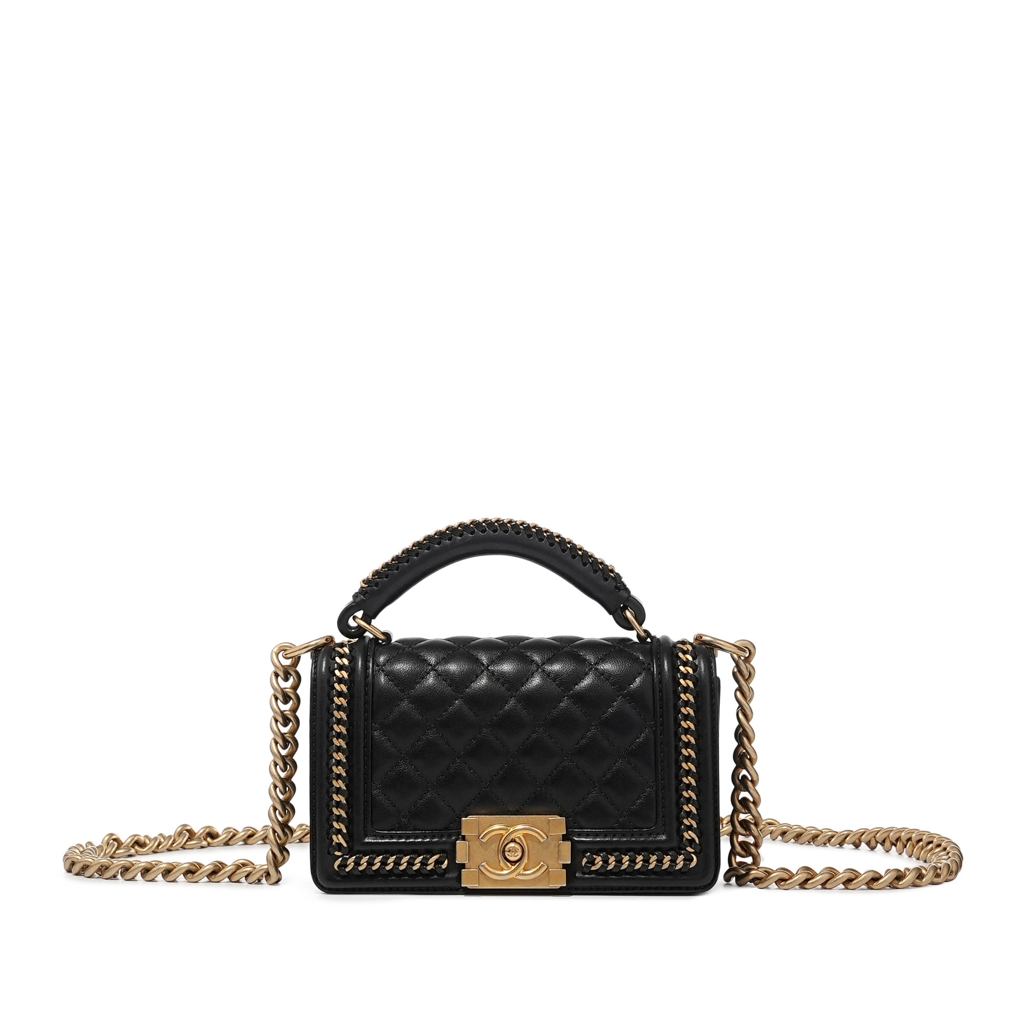 Chanel Black Quilted Calfskin Top Handle Boy Bag Aged Gold Hardware ...