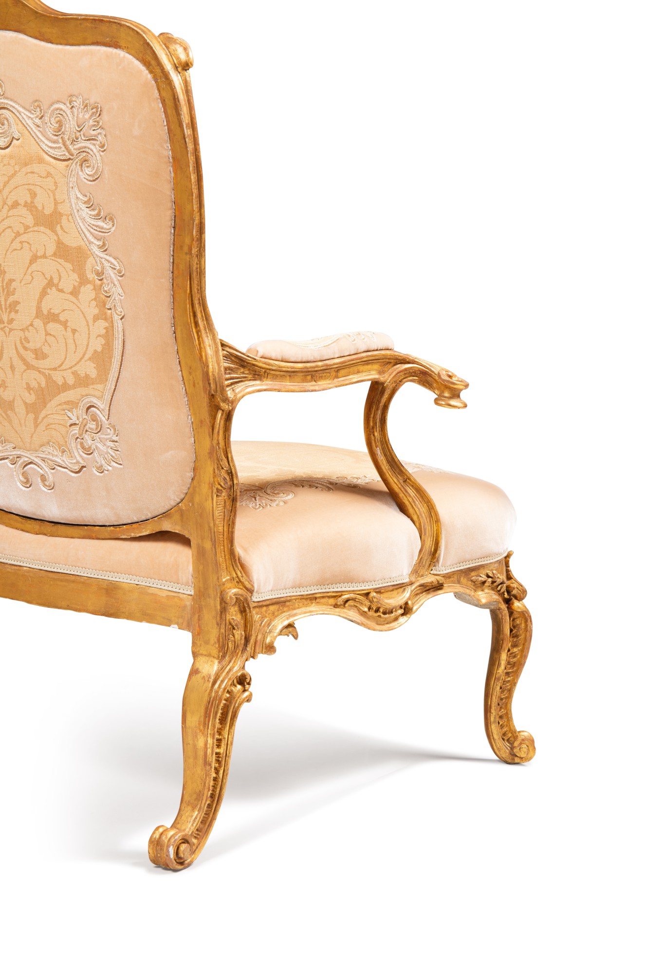 A pair of George III giltwood armchairs, circa 1765, in the manner of ...