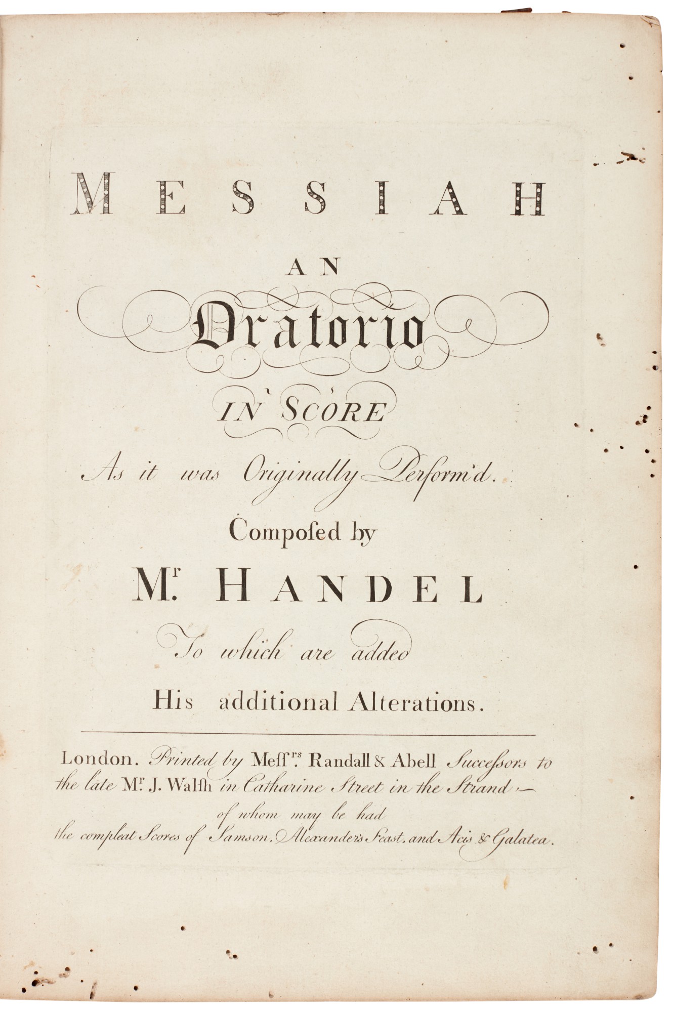G.F. Handel. Messiah An Oratorio, first edition, third issue, c.1767 ...
