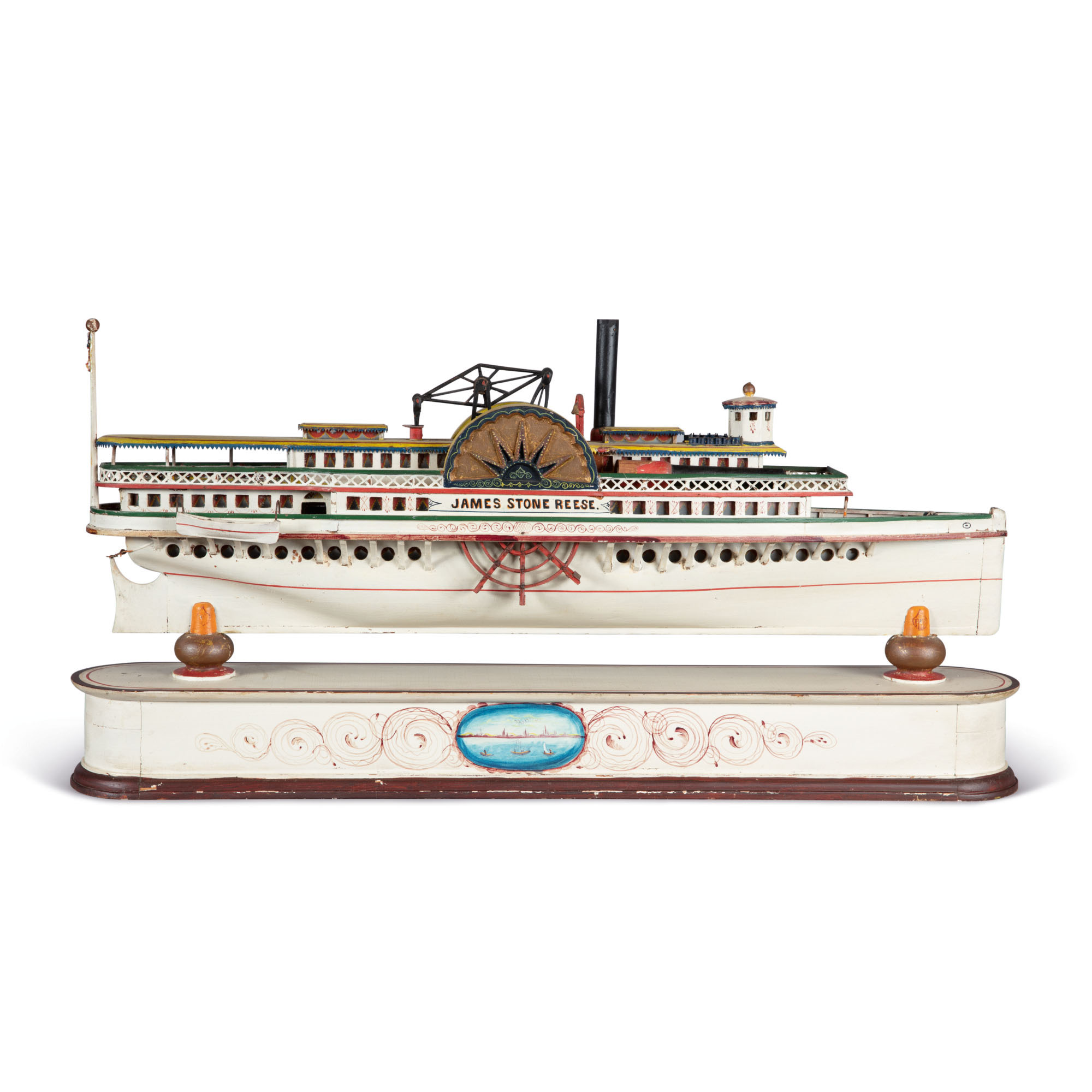 VERY FINE CARVED AND POLYCHROME PAINT-DECORATED WOOD AND METAL PADDLE ...