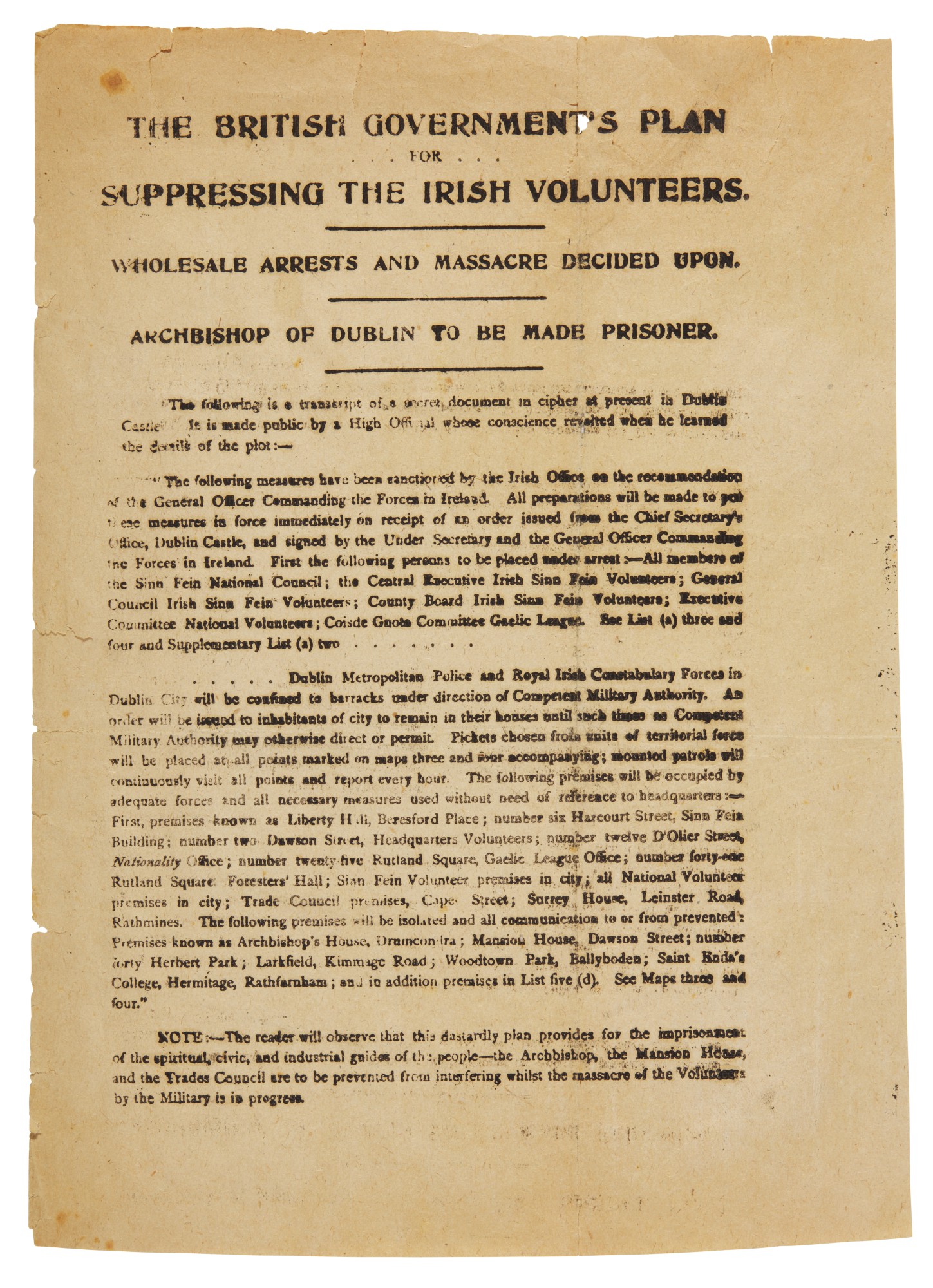 Proclamation of the Irish Republic, 1916, lower half only, together ...