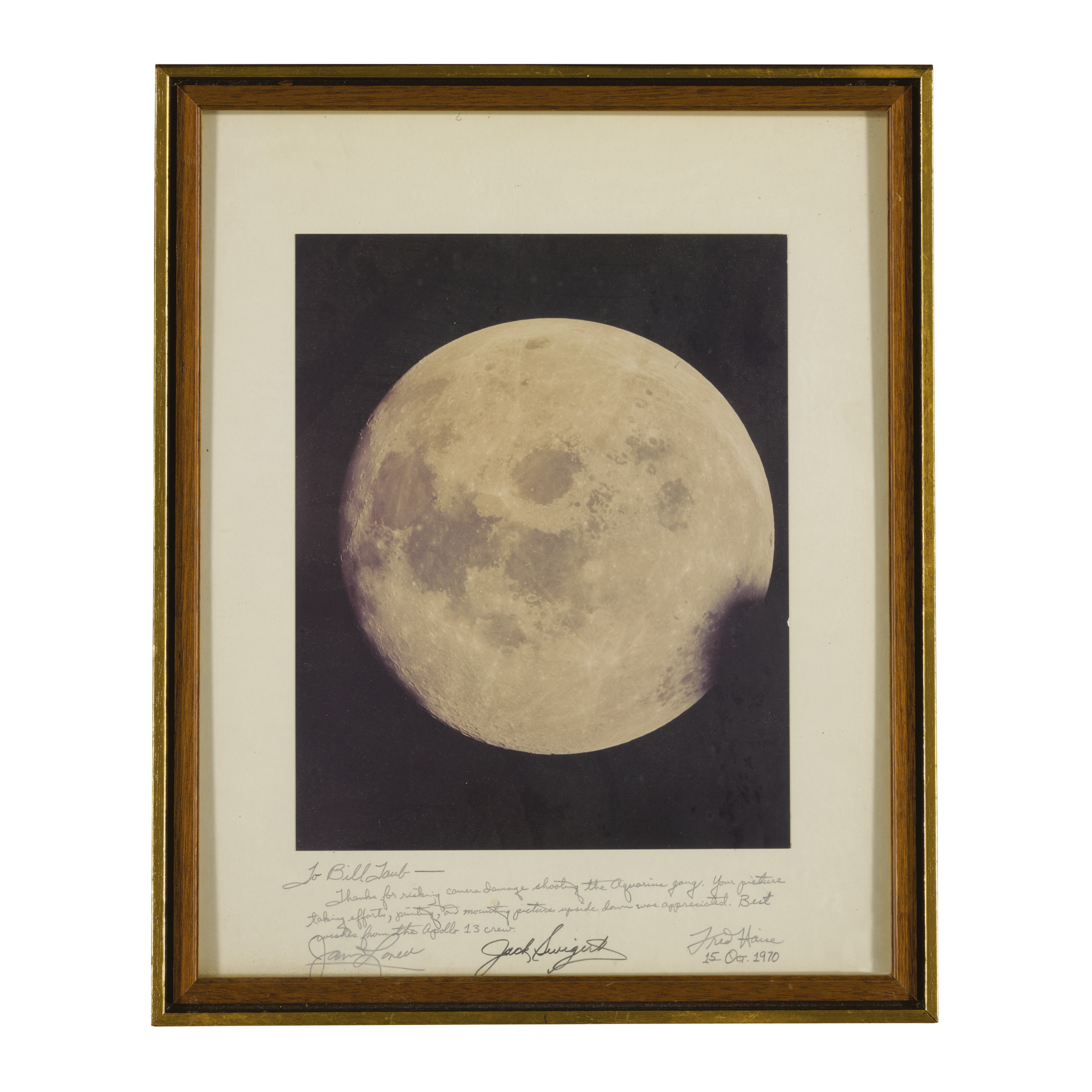 [APOLLO 13]. VINTAGE COLOR PHOTOGRAPH OF THE MOON SIGNED AND INSCRIBED ...