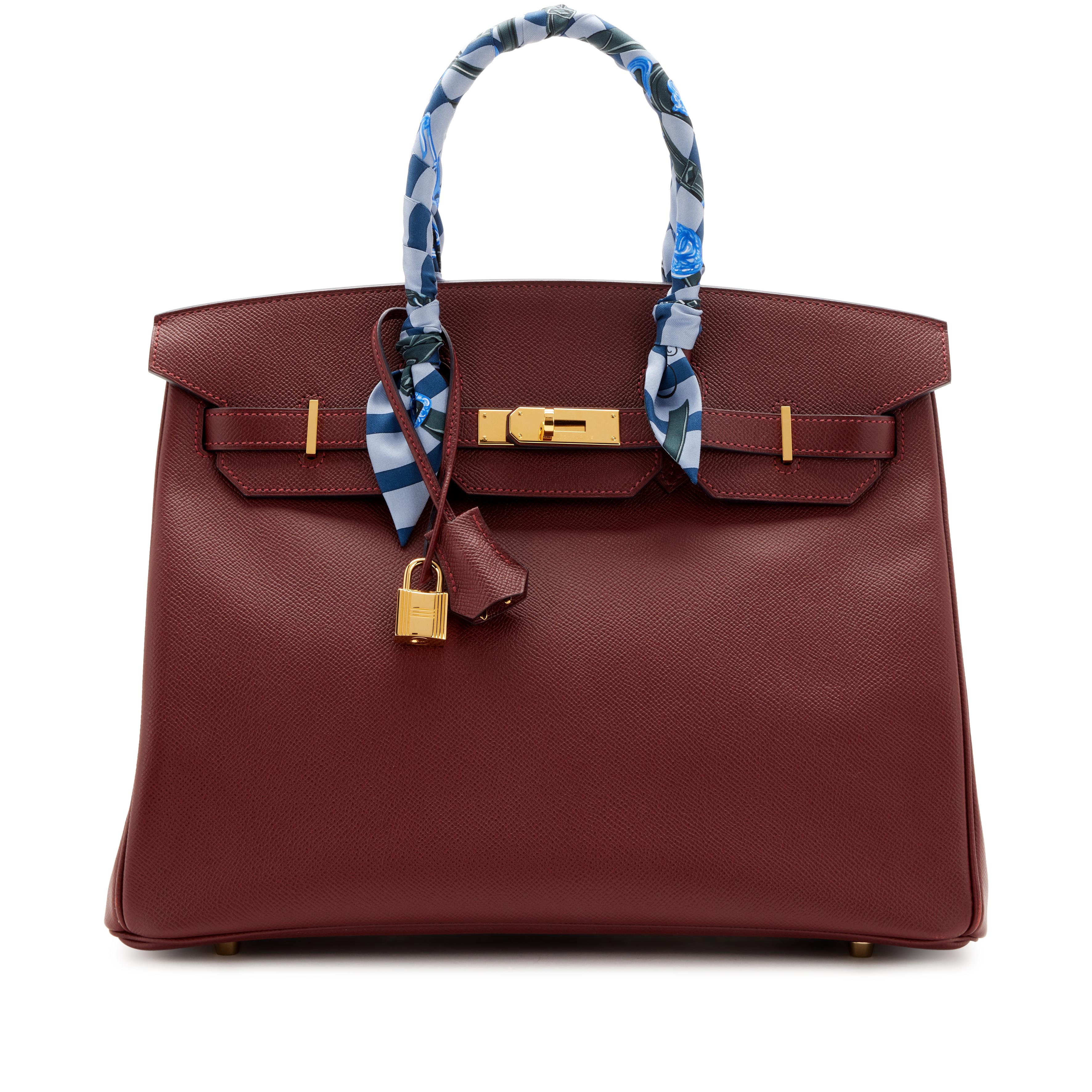 Hermès Rouge H Epsom Birkin 35 Gold Hardware With Blue Silk Twilly’s ...