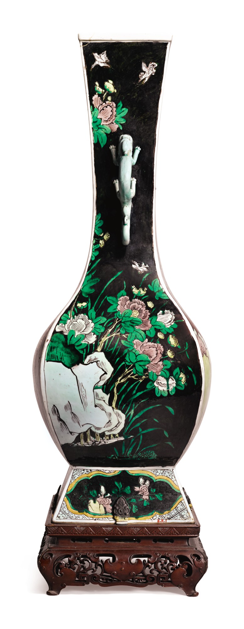 A FAMILLE-NOIRE 'FLORAL' FANGHU-FORM VASE, QING DYNASTY, 19TH CENTURY ...